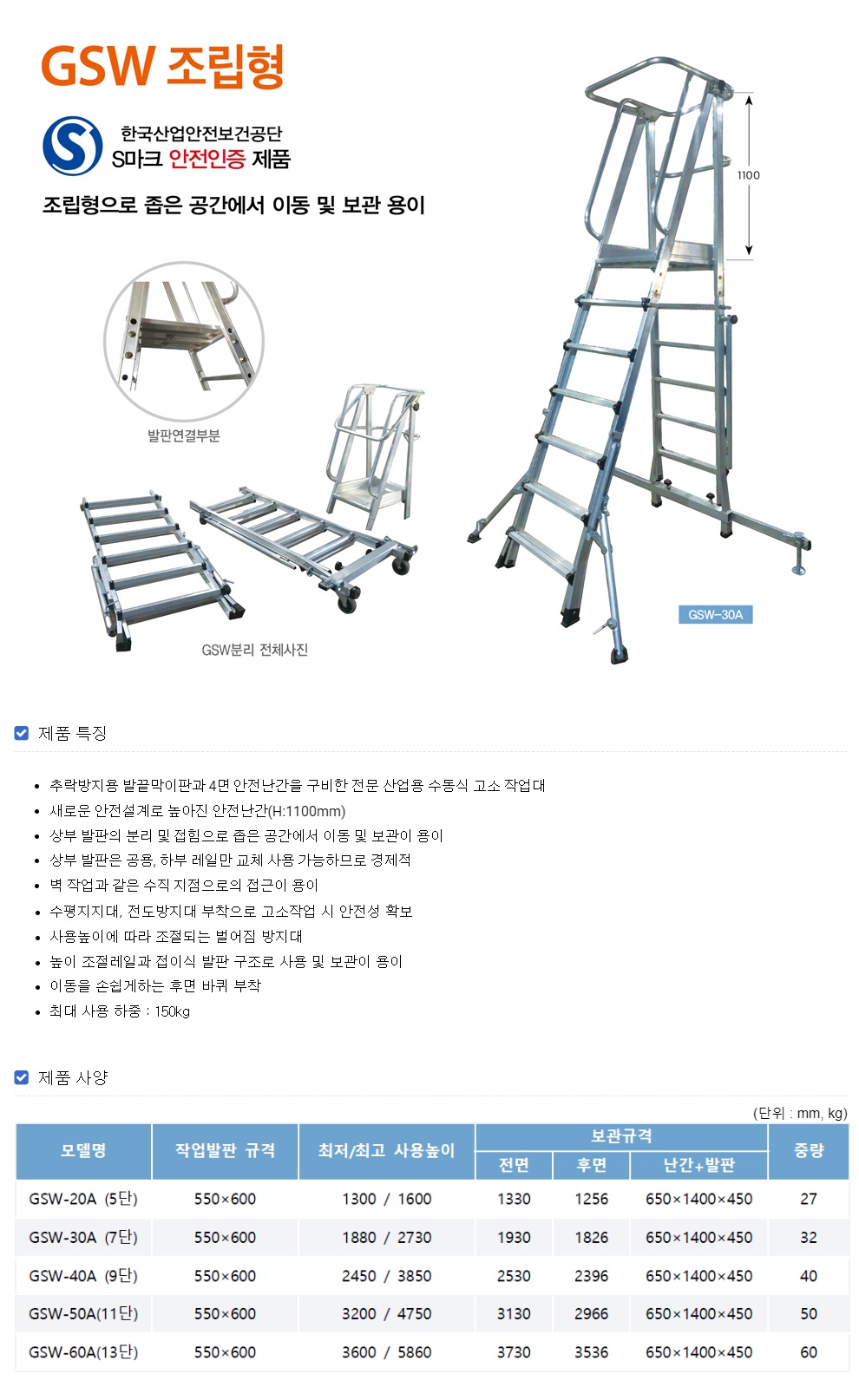 CNS코리아 고소작업 발판사다리 조립형 GSW