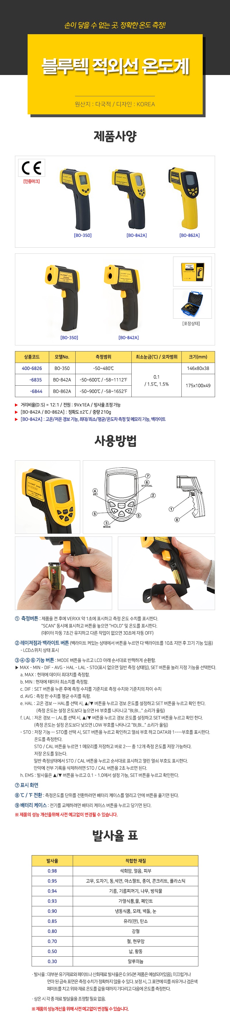 블루텍 적외선 온도계 BO-380A 시리즈